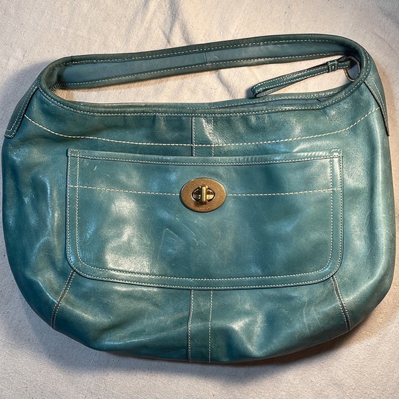 Coach | Bags | Coach Vintage Bluegreen Leather Purse Exterior Pocket 3 ...